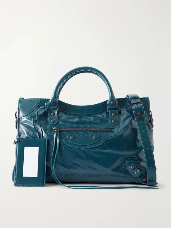 Balenciaga Le City Studded Leather Tote - Blue
