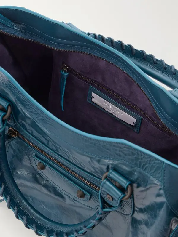 Balenciaga Le City Studded Leather Tote - Blue