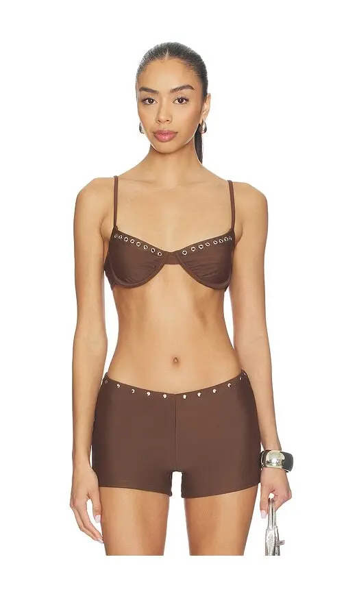 With Jéan Julia Studded Bikini Top - Chocolate