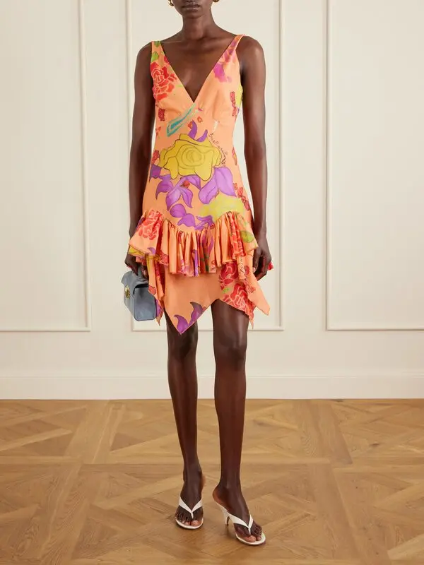 DONDE ESTEBAN Guava Flores Printed Mini Dress - Orange