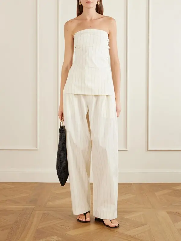 ST. AGNI Strapless Pinstriped Top - Neutrals
