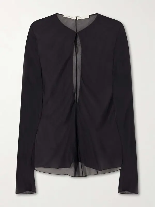 COLLEEN ALLEN Cut-out Silk-chiffon Blouse - Black