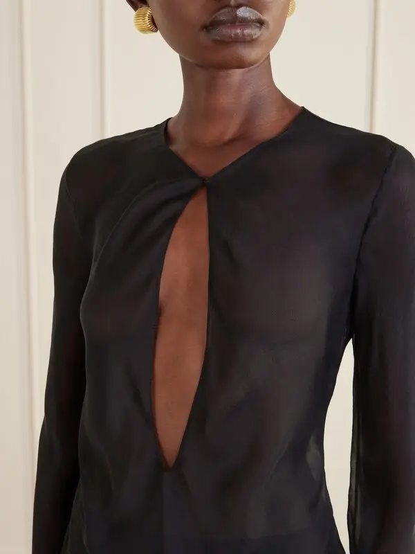 COLLEEN ALLEN Cut-out Silk-chiffon Blouse