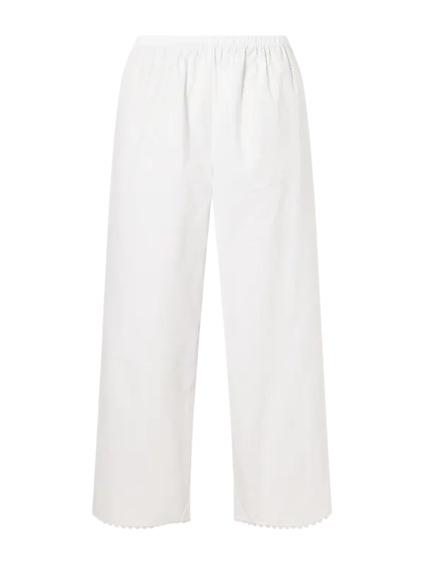 RÓHE Embroidered Cotton-poplin Wide-leg Pants - White