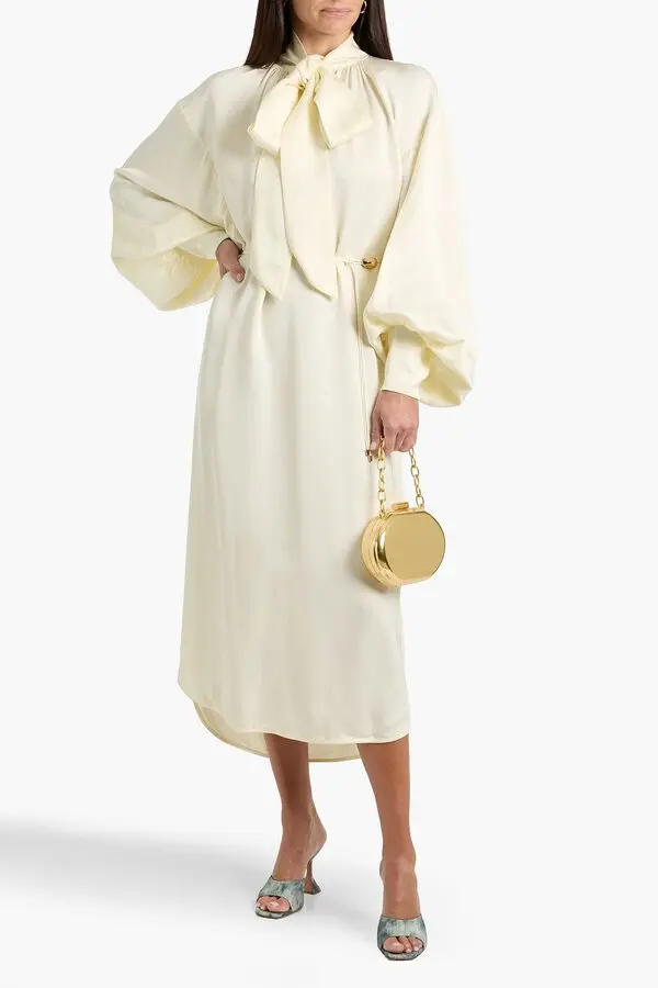 Zimmermann Pussy-bow Belted Twill Midi Dress