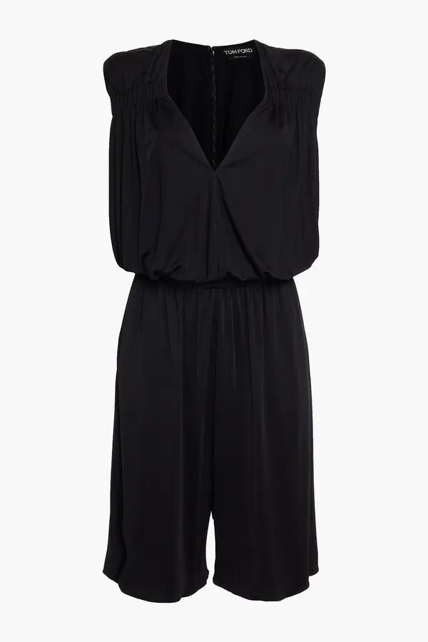 TOM FORD Cropped Silk-trimmed Satin-jersey Jumpsuit - Black