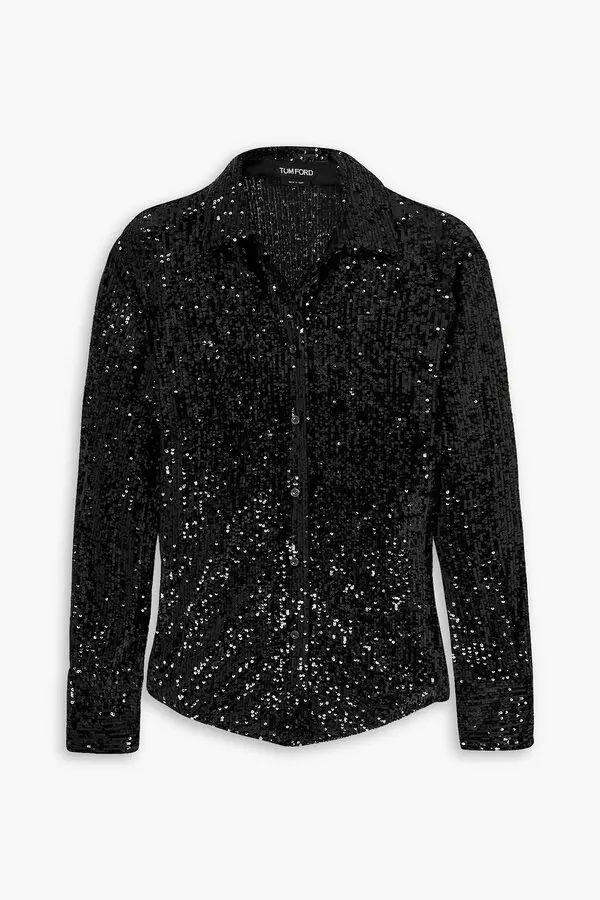TOM FORD Sequined Tulle Shirt - Black
