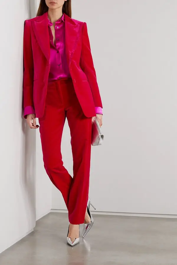 TOM FORD Silk Satin-trimmed Cotton-velvet Blazer - Fuchsia