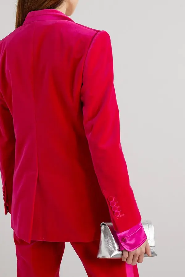 TOM FORD Silk Satin-trimmed Cotton-velvet Blazer - Fuchsia
