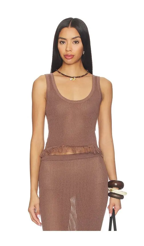 SNDYS Priya Crochet Top In Brown - Mocha