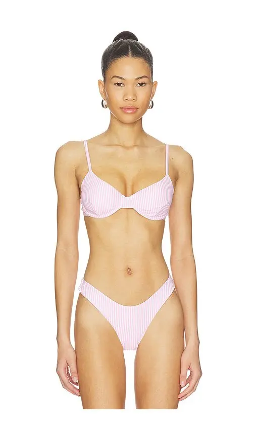 MORE TO COME Bella Bikini Top In Pink,white - Pink & White Stripe