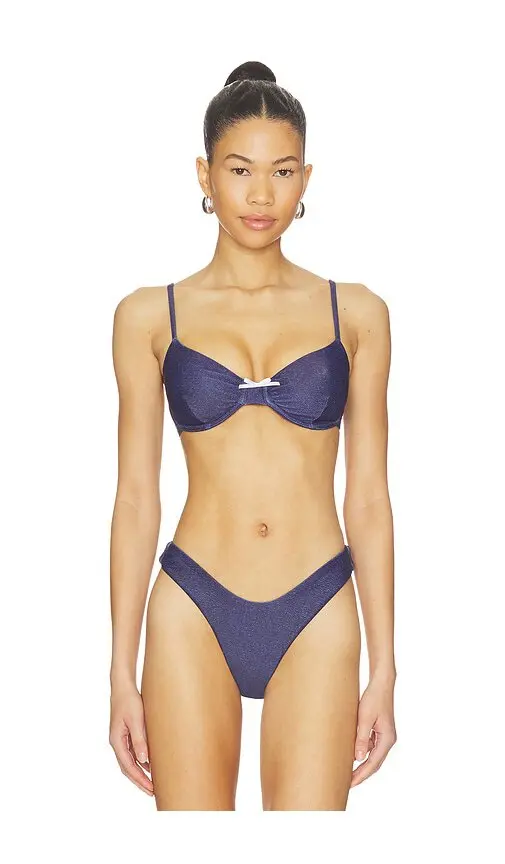 MORE TO COME Riley Bikini Top In Navy - Blue Denim