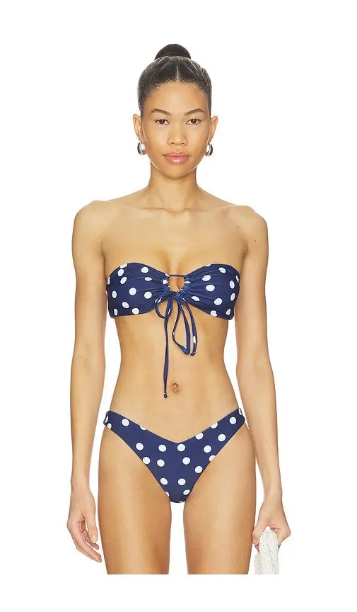Superdown Lucy Bikini Top - Navy & White Dot