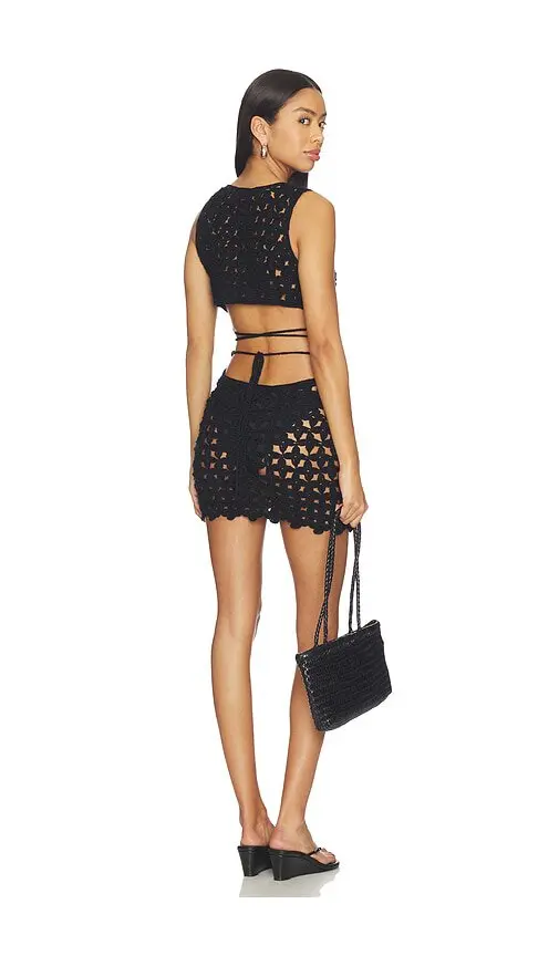 Superdown Crochet Mini Dress With V-neck And Lace-up Back