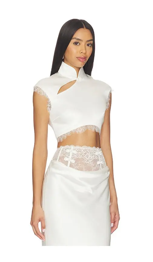 SAU LEE Lila Satin Top With Cut-out Detail - Ivory