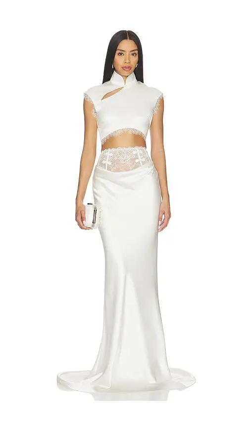 SAU LEE Lila Satin Top With Cut-out Detail - Ivory