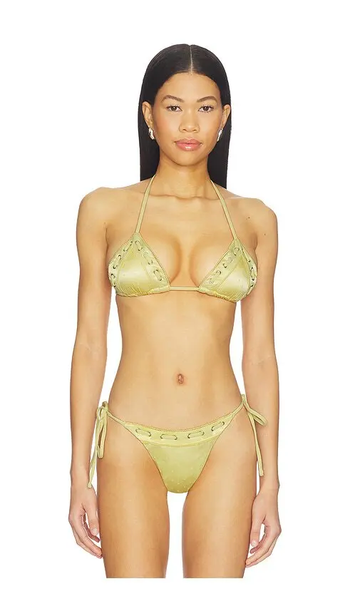 With Jéan Juni Eyelet Lace Up Bikini Top - Pale Yellow