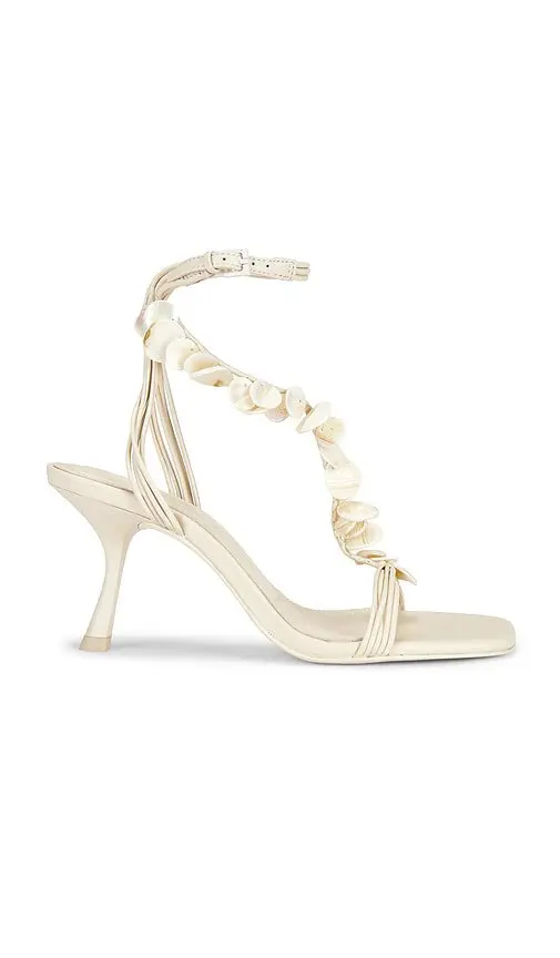Simkhai Elin Natural Shell Beaded Strappy Heel In White - Alabaster