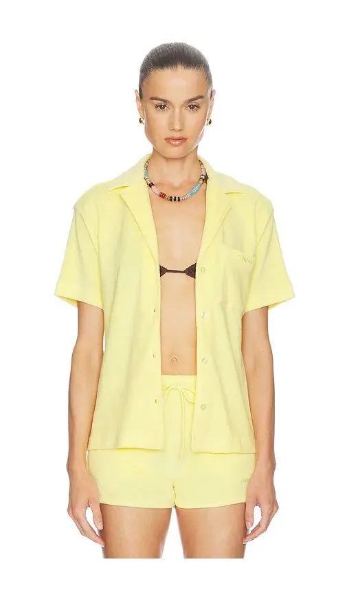 Hunza G Towelling Resort Shirt In Yellow - Butter