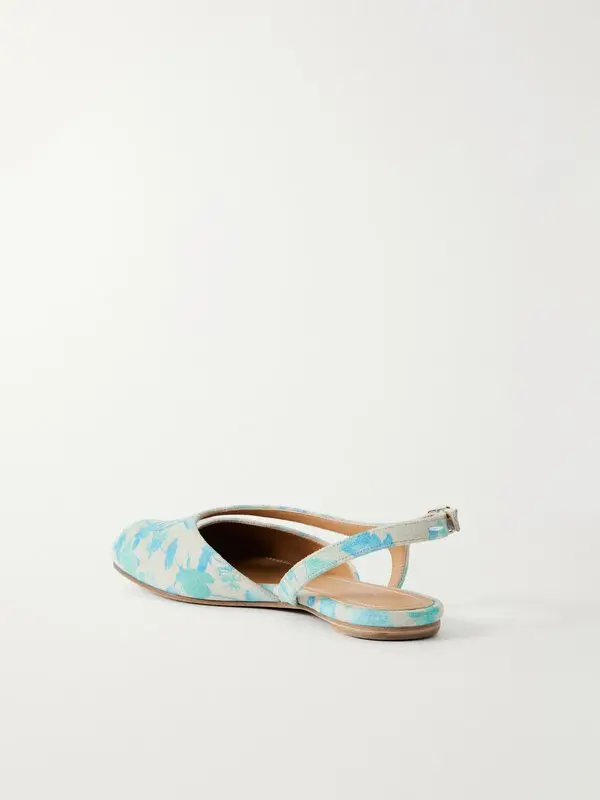 MAISON MARGIELA Tabi Split-toe Floral-printed Suede Slingback Flats - Blue