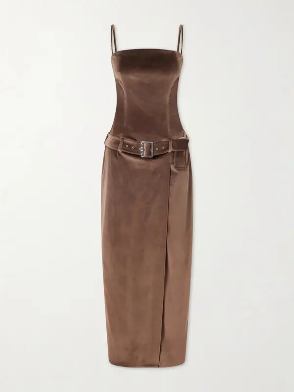 WIEDERHOEFT Julie Belted Velvet Gown - Brown