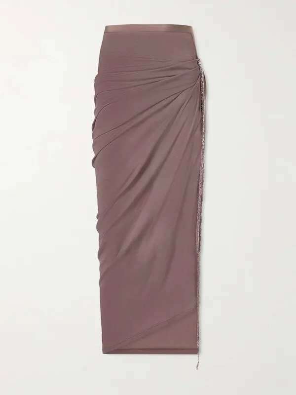 WIEDERHOEFT Embellished Draped Knitted Midi Skirt - Brown