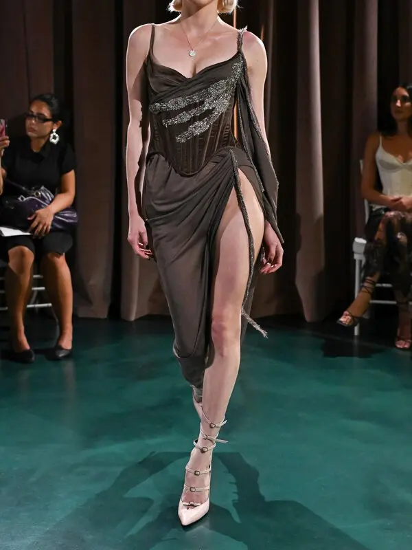 WIEDERHOEFT Embellished Draped Knitted Midi Skirt