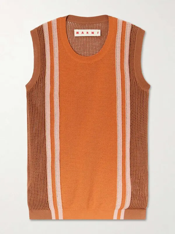 Marni Striped Open-knit Crocheted Cotton Tank - Orange