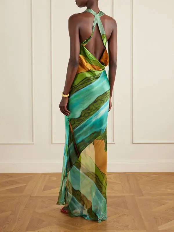 DONDE ESTEBAN Magdalena Printed Silk-blend Satin Maxi Dress