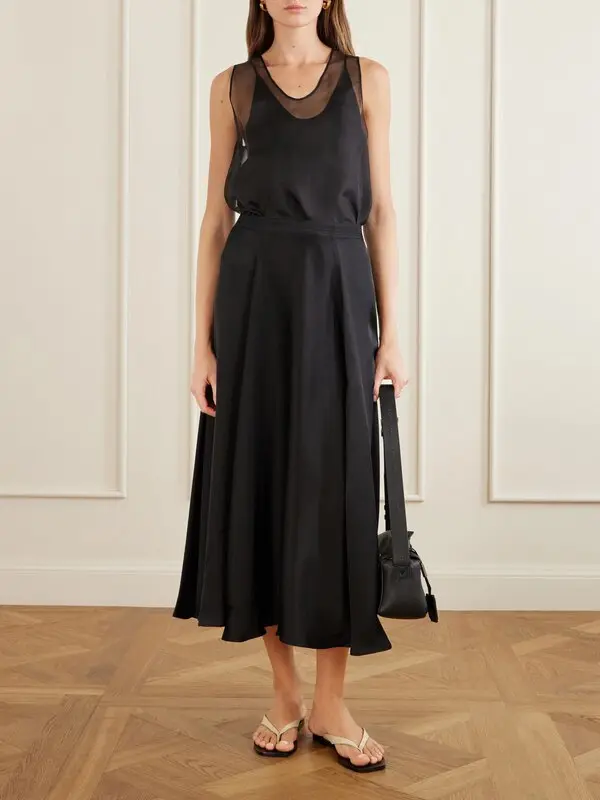 AMI Paris Silk-organza Layered Top - Black