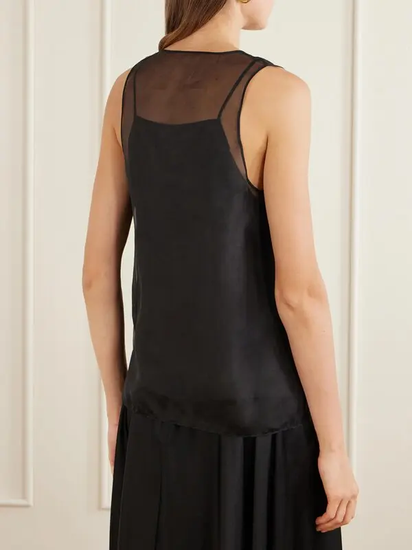 AMI Paris Silk-organza Layered Top - Black