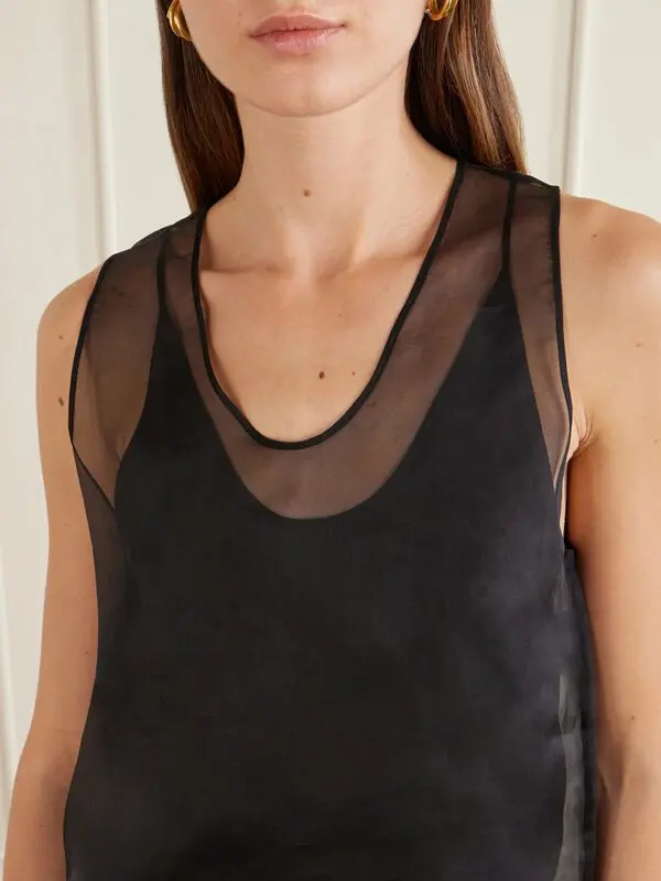 AMI Paris Silk-organza Layered Top - Black