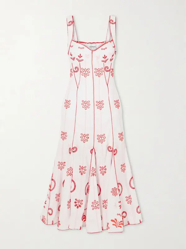 Charo Ruiz Ibiza Naia Broderie Anglaise Cotton-blend Midi Dress - Red