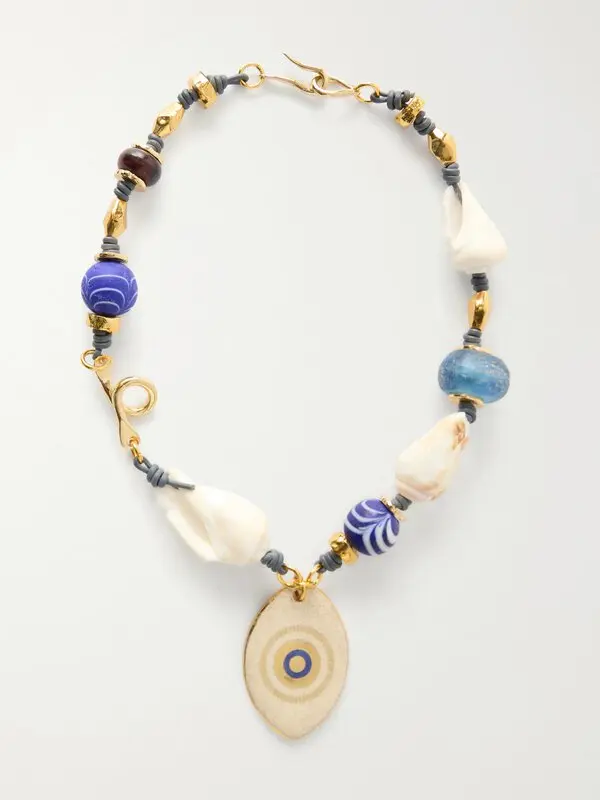 Tohum Design Evil Eye Gold-plated, Seashell And Ceramic Necklace - Neutrals
