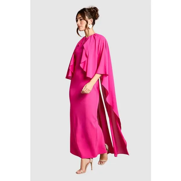Coast Ruffle Chiffon Cape Crepe Maxi Dress - Fuchsia