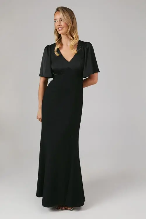 Coast Contrast Satin V-neck Bridesmaid Dress With Angel Sleeves And Open Back