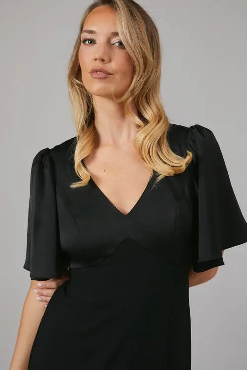 Coast Contrast Satin V-neck Bridesmaid Dress With Angel Sleeves And Open Back