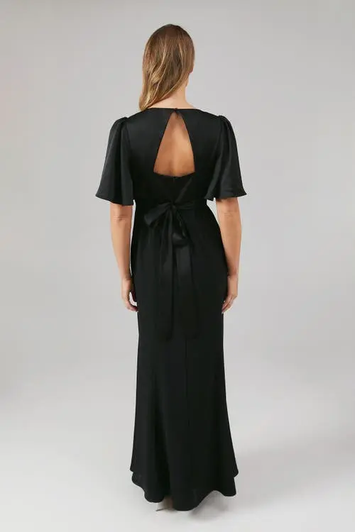 Coast Contrast Satin V-neck Bridesmaid Dress With Angel Sleeves And Open Back