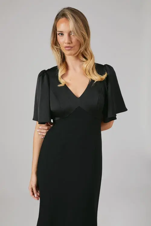Coast Contrast Satin V-neck Bridesmaid Dress With Angel Sleeves And Open Back