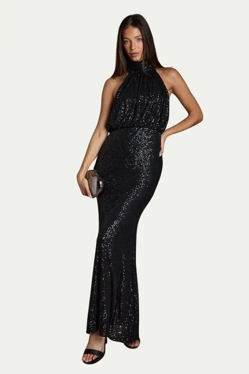 Coast Sequin Halterneck Maxi Dress - Black