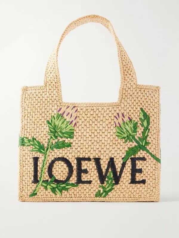 Loewe Paula's Ibiza Small Embroidered Raffia Tote - Neutrals