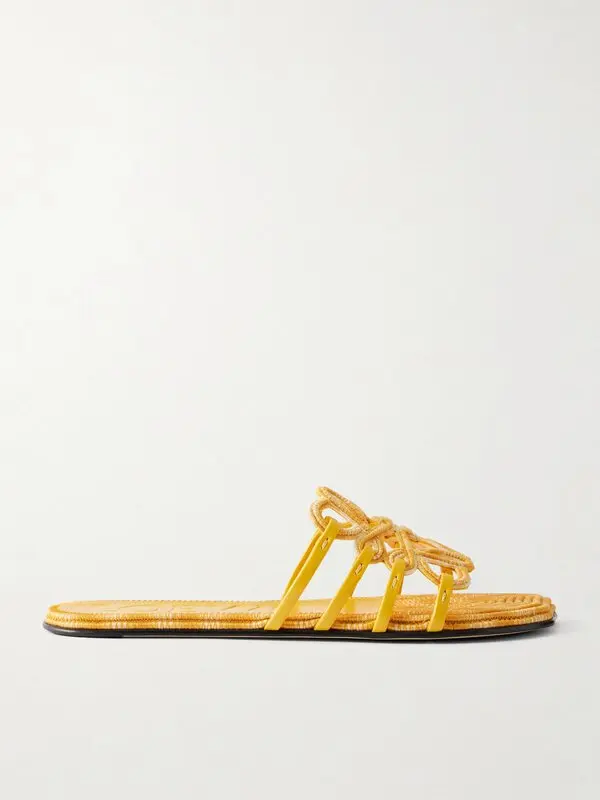 Loewe Paula's Ibiza Leather-trimmed Embroidered Canvas Slides - Yellow