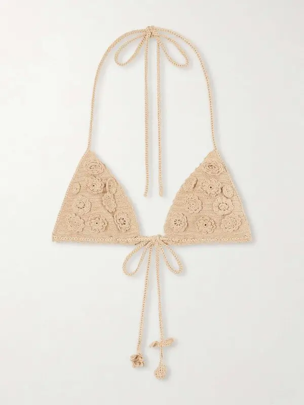 Loewe Paula's Ibiza Crocheted Cotton Triangle Bra - Beige