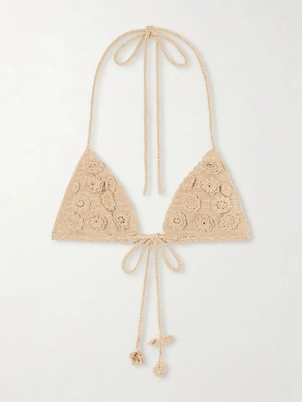 Loewe Paula's Ibiza Crocheted Cotton Triangle Bra - Neutrals
