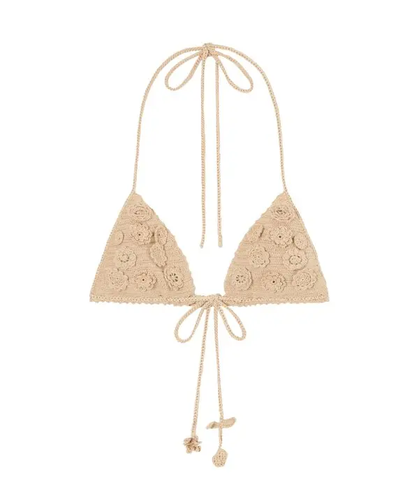 Loewe Paula's Ibiza Crocheted Cotton Triangle Bra - Neutrals