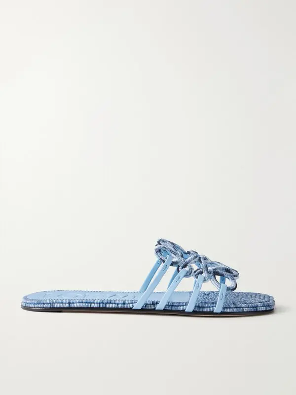 Loewe Leather-trimmed Embroidered Canvas Slides - Blue