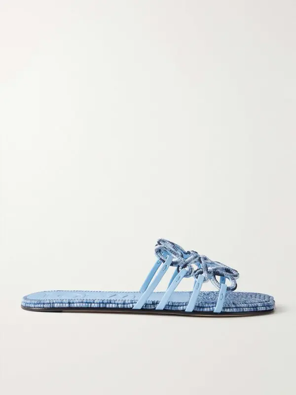 Loewe Leather-trimmed Embroidered Canvas Slides - Sky Blue