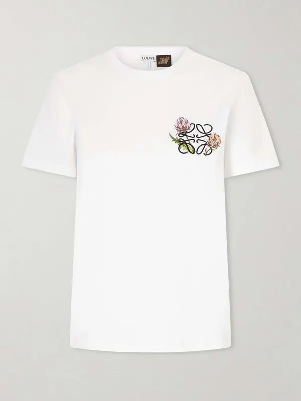 Loewe Logo-embroidered Cotton T-shirt - White