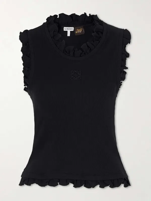 Loewe Ruffled Cotton-blend Tank Top - Black