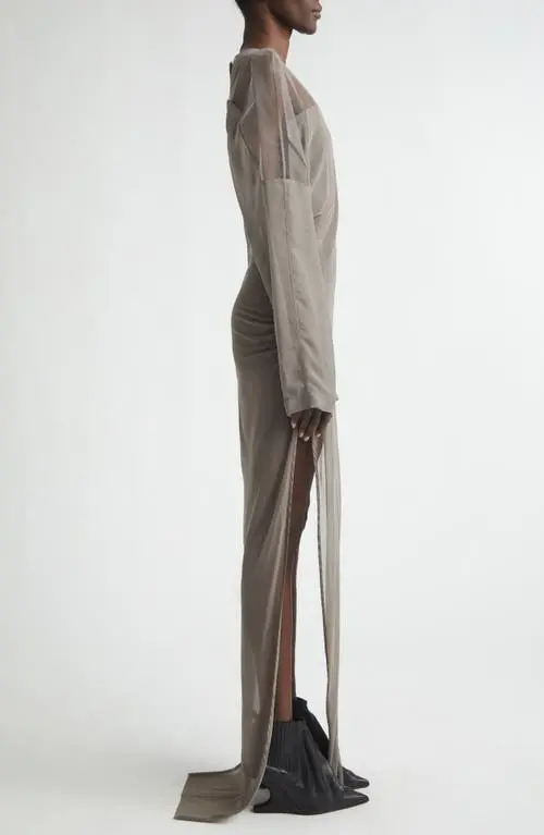 Rick Owens Collage Paneled Long Sleeve Gown - Dust